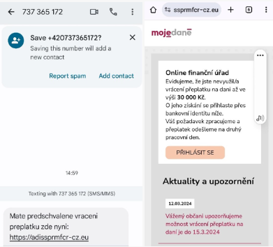 Varování před podvodnými telefonáty a SMS imitujícími finanční úřad